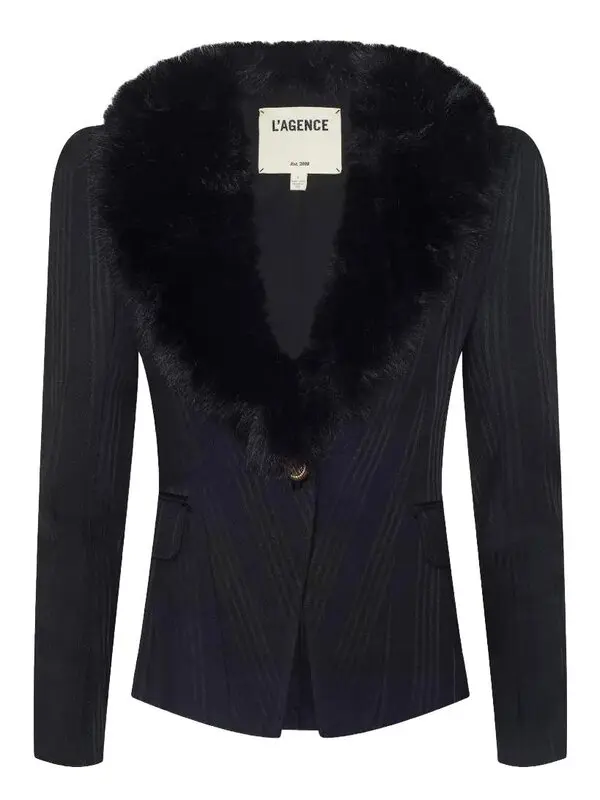 L'Agence Kaisley Fur-trim Blazer - Black