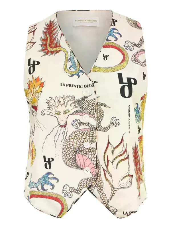 La Prestic Ouiston Lauren Dragons-print Gilet - Neutrals