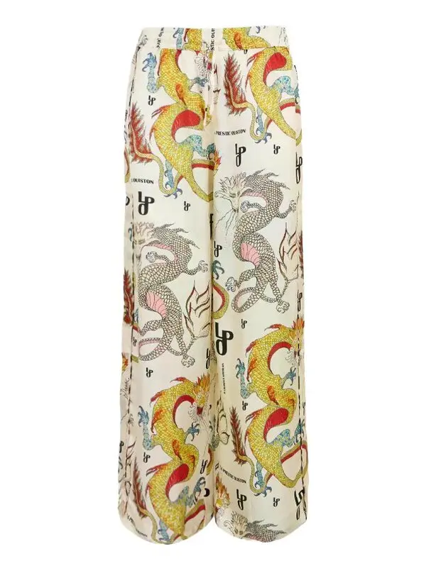 La Prestic Ouiston Giudecca Dragon-print Trousers - Neutrals