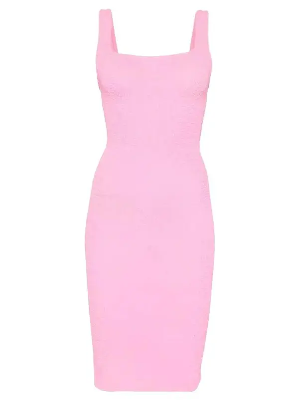 Hunza G Square-neck Textured Fitted Midi Dress - Pink