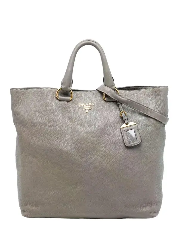 Prada Vitello Daino Open Convertible Tote Satchel - Grey