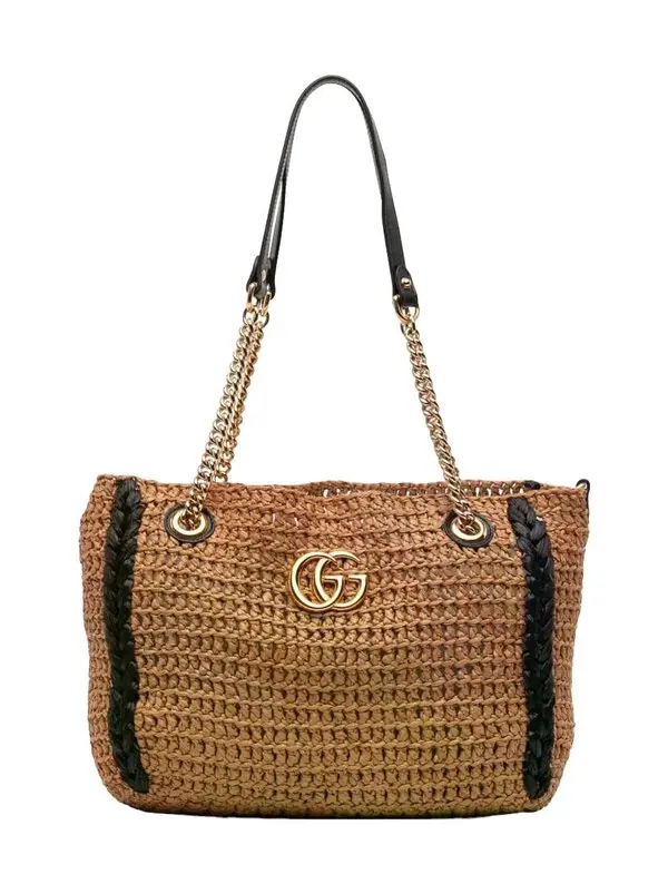 Gucci Large Gg Raffia Marmont Tote Bag - Brown
