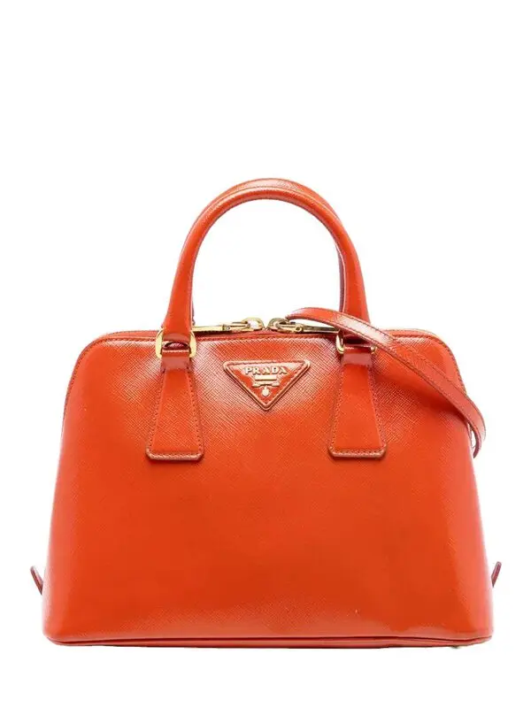 Prada Small Saffiano Vernice Promenade Satchel - Orange