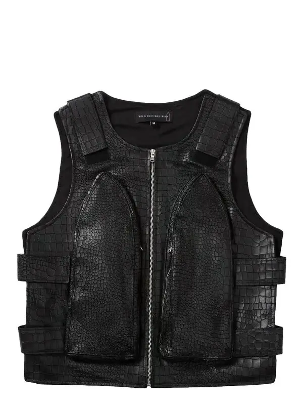 WHO DECIDES WAR BY EV BRAVADO Embossed Zip-up Vest - Black