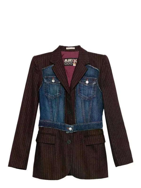 Jean Paul Gaultier Pinstripe Denim Paneled Blazer - Brown