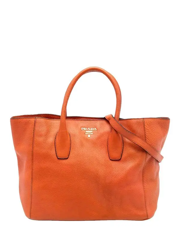 Prada Vitello Daino Open Convertible Tote Satchel - Orange