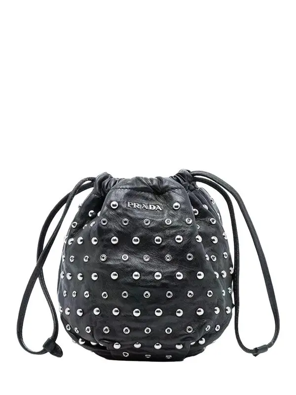 Prada 2000-2013 Studded Leather Drawstring Pouch - Black