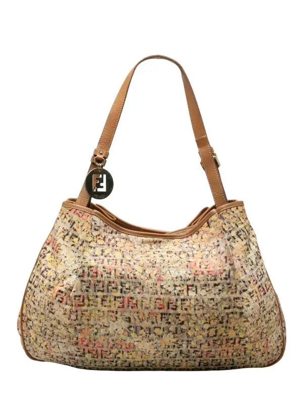 Fendi Zucchino Canvas Floral Shoulder Bag - Brown