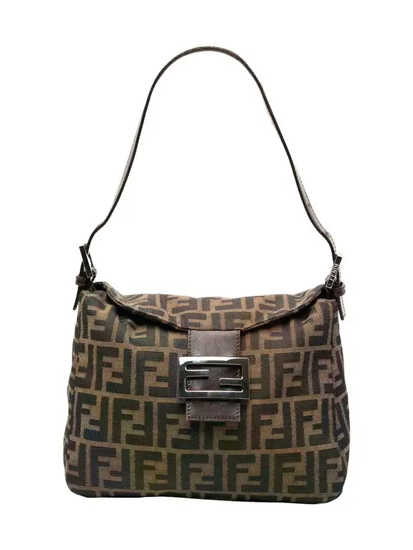 Fendi 2000-2010 Zucca Canvas Double Flap Mamma Shoulder Bag - Brown