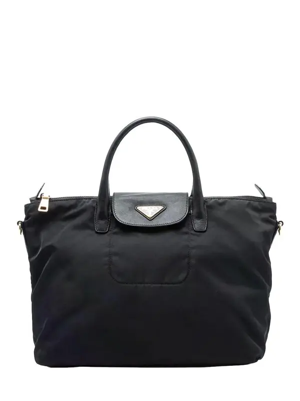 Prada Saffiano Trimmed Tessuto Satchel - Black