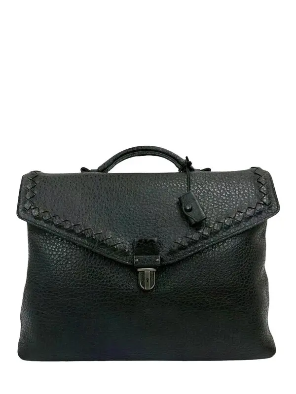 Bottega Veneta Intrecciato Trimmed Leather Business Bag - Black