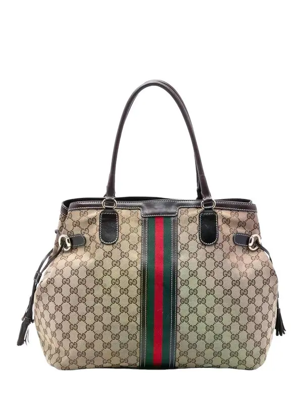 Gucci Gg Canvas Web Tassel Tote Bag - Brown