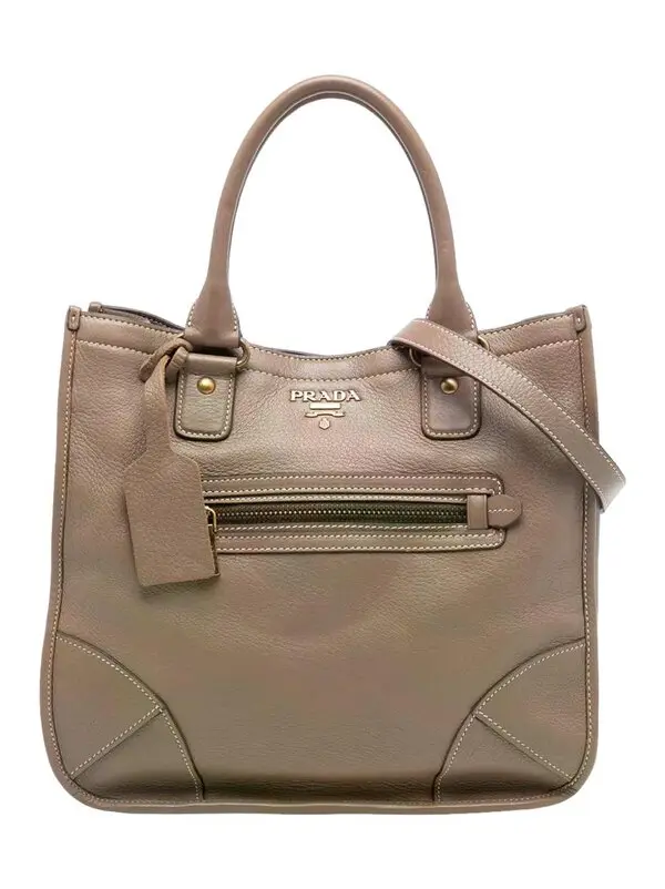 Prada Cervo Open Convertible Tote Satchel - Brown
