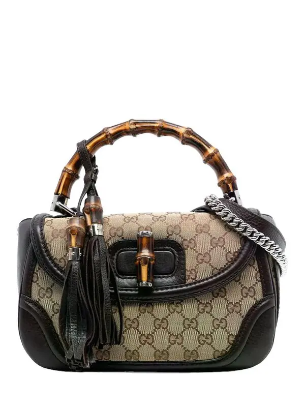 Gucci Medium Gg Canvas Bamboo Top Handle Satchel - Brown