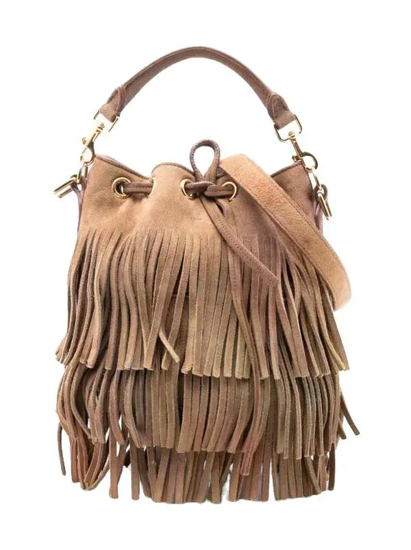Saint Laurent Small Emmanuelle Fringe Bucket Bag - Brown