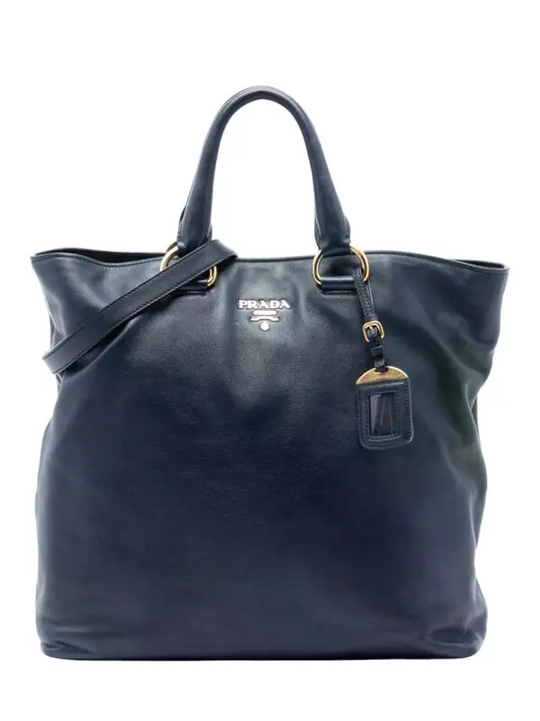 Prada 2010-2025 Soft Calf Open Convertible Tote Satchel - Blue