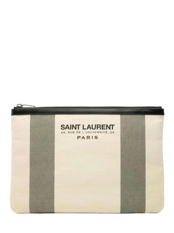 Saint Laurent 2015 Canvas Beach Zip Clutch - White