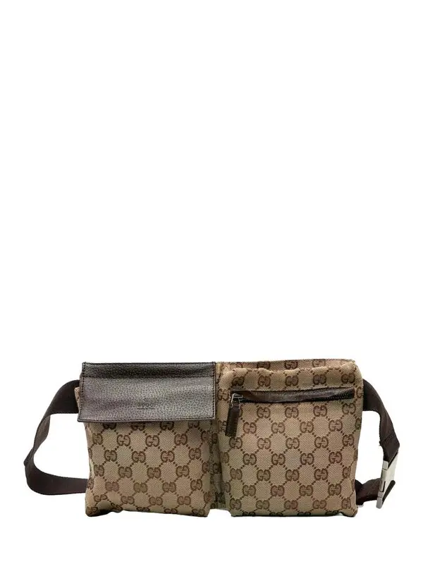 Gucci Gg Canvas Double Pocket Belt Bag - Brown