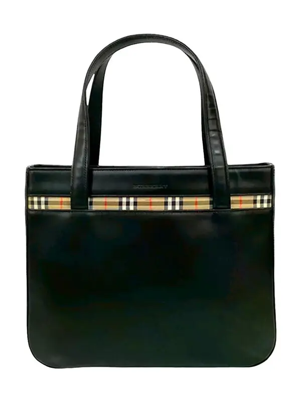 Burberry House Check Trimmed Leather Handbag - Black