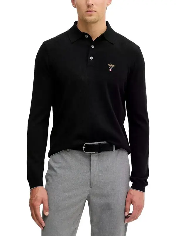 AERONAUTICA MILITARE Logo-embroidered Polo Shirt - Black