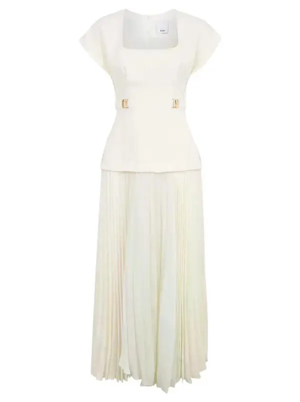 Acler Bollow Square-neck Pleated Maxi Dress - Neutrals