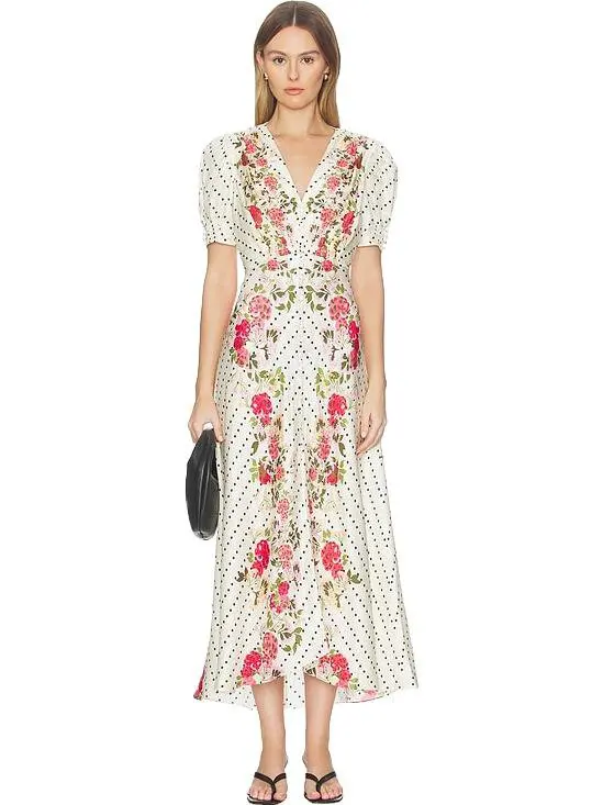 Saloni Lea Long Dress - Rouge Polka Dot