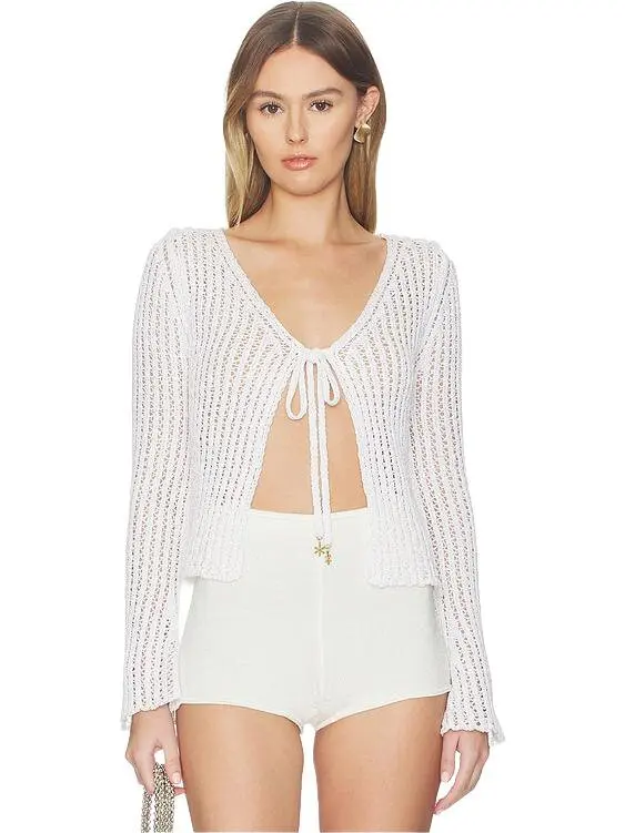 ASTA RESORT Fernanda Crochet Cardigan - Salt Sequin
