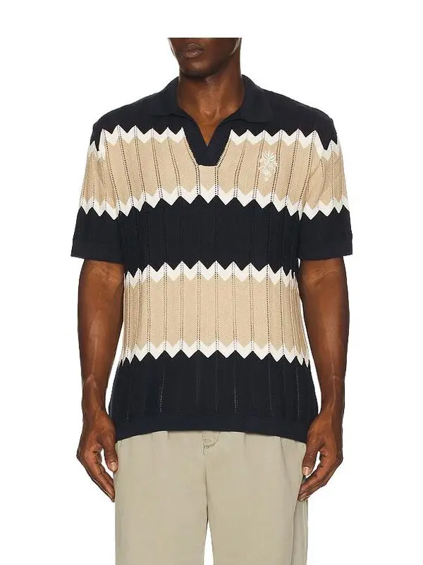 Agua Bendita Aron Polo Shirt In Stripes - Tan & Black