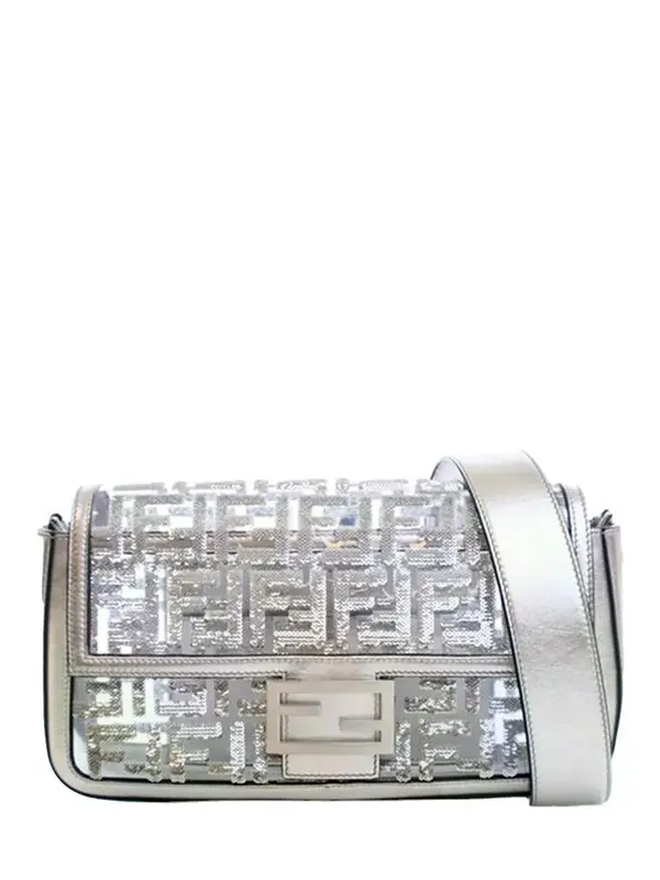 Fendi Sequin Embellished Ff Baguette - Silver