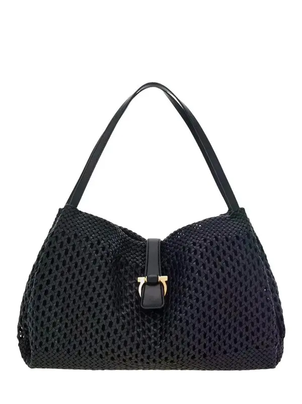 FERRAGAMO Large Woven Leather Tote - Black