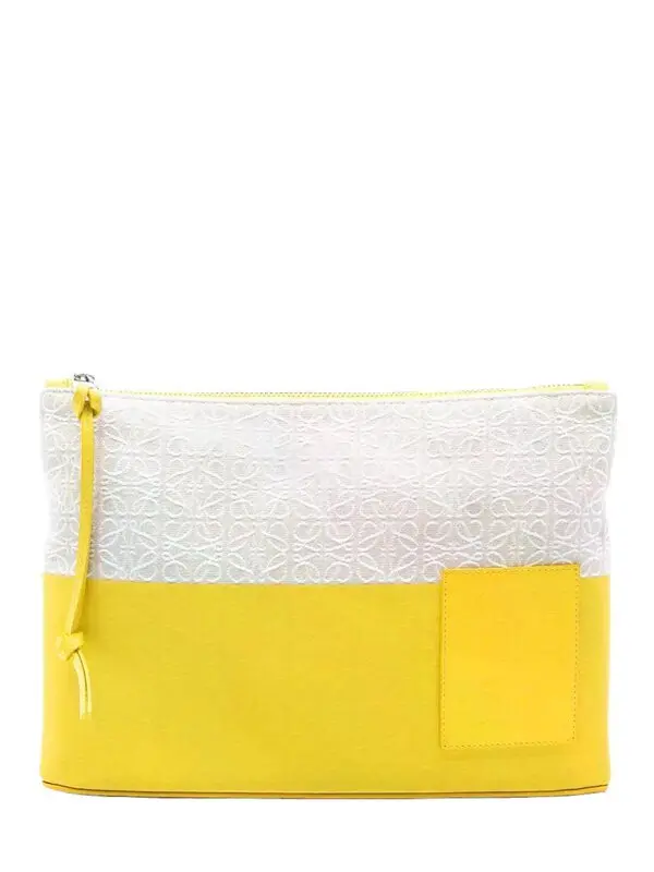 Loewe Anagram Jacquard And Leather Oblong Pouch - Yellow