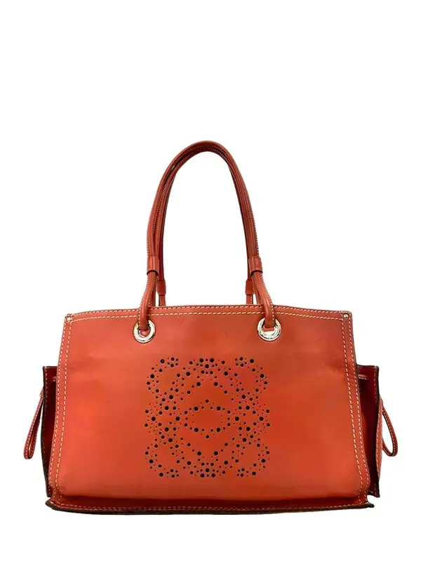 Loewe Leather Perforated Anagram Tote Bag - Orange