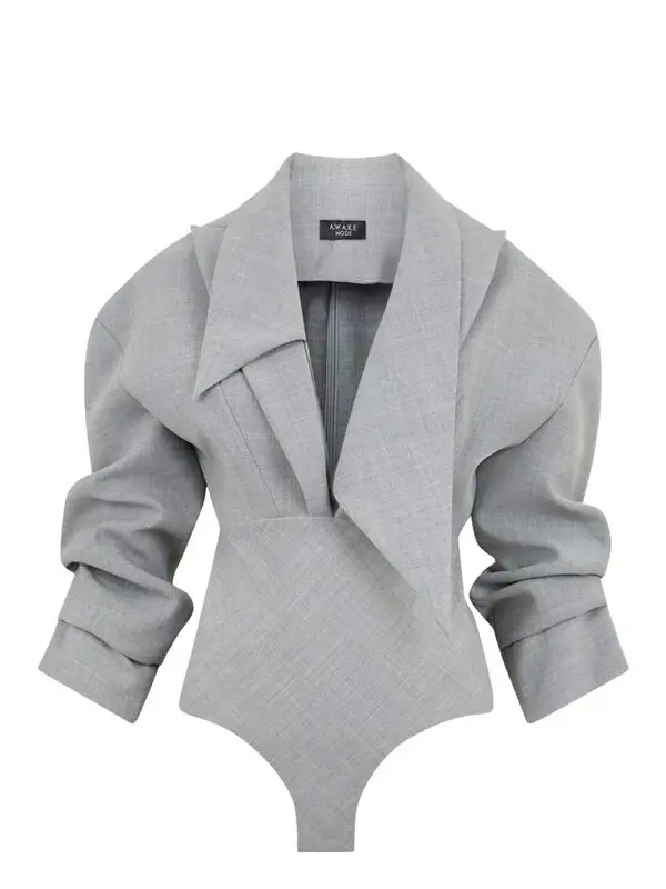 A.W.A.K.E. Mode Tailored Ruched Bodysuit - Grey