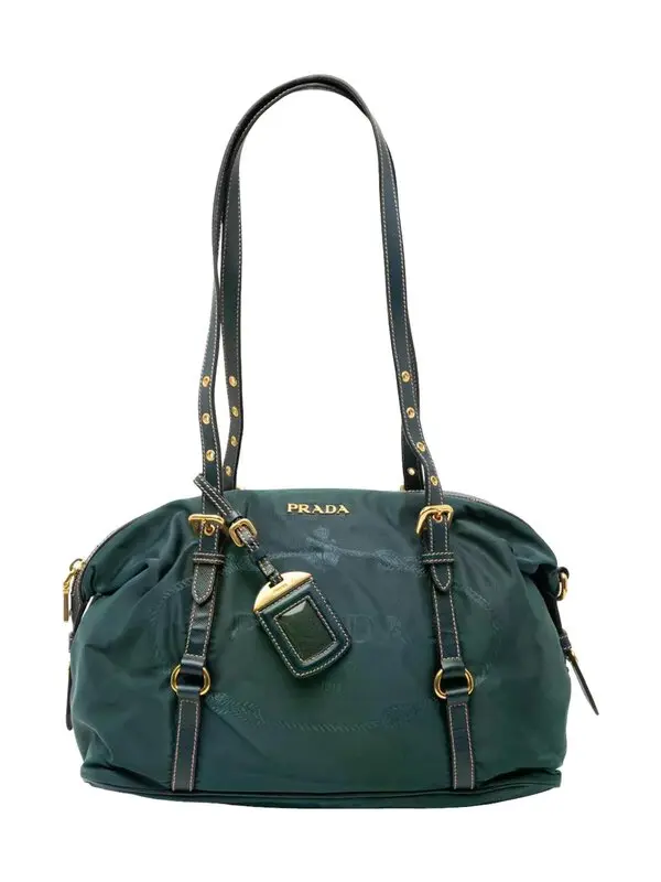 Prada Saffiano Trimmed Tessuto Logo Satchel - Blue