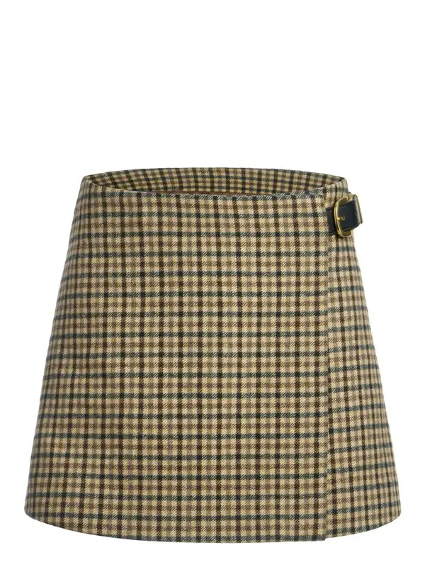 TESS LORENZ Mini Wool Wrap Skirt - Brown & Black Check