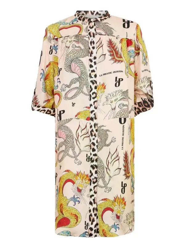 La Prestic Ouiston Dragon-print Shirt Dress - Pink