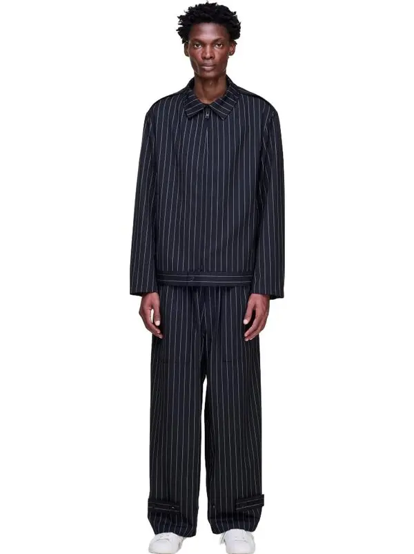 Adidas Pinstripe Refined Wool Wide Leg Trousers - Black / Chalk Pearl