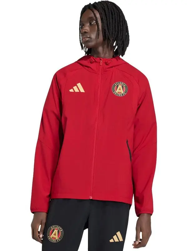 Adidas Atlanta United Fc Tiro Travel Full-zip Windbreaker - Team Victory Red / Light Football Gold