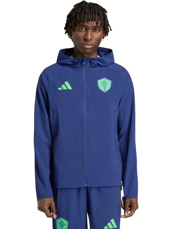Adidas Seattle Sounders Tiro Travel Windbreaker - Dark Blue / Semi Solar Lime