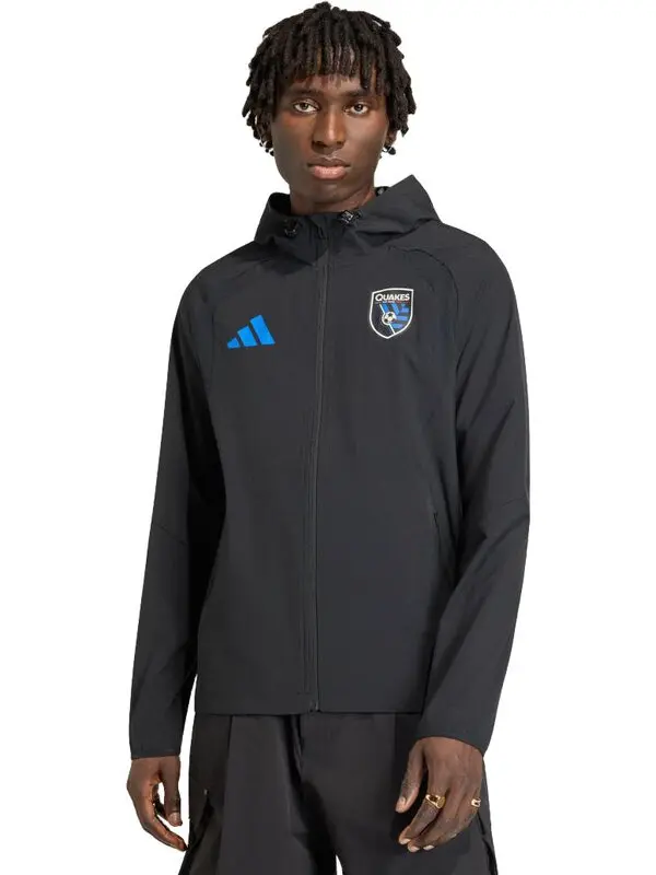 Adidas San Jose Earthquakes Tiro Travel Windbreaker - Black / Blue