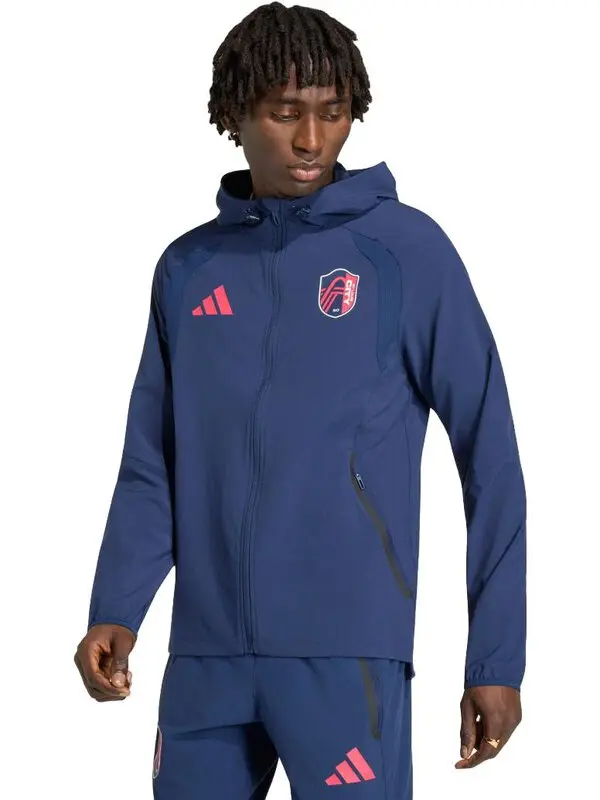 Adidas St. Louis City Sc Tiro Travel Full Zip Windbreaker - Night Indigo / Power Pink