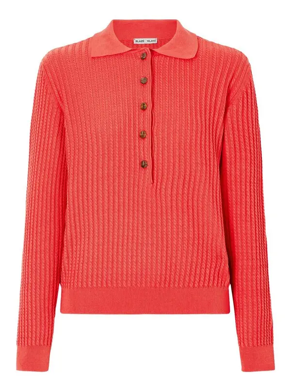 BLAZÉ MILANO Alegria Cable-knit Cotton And Silk-blend Polo Sweater - Red