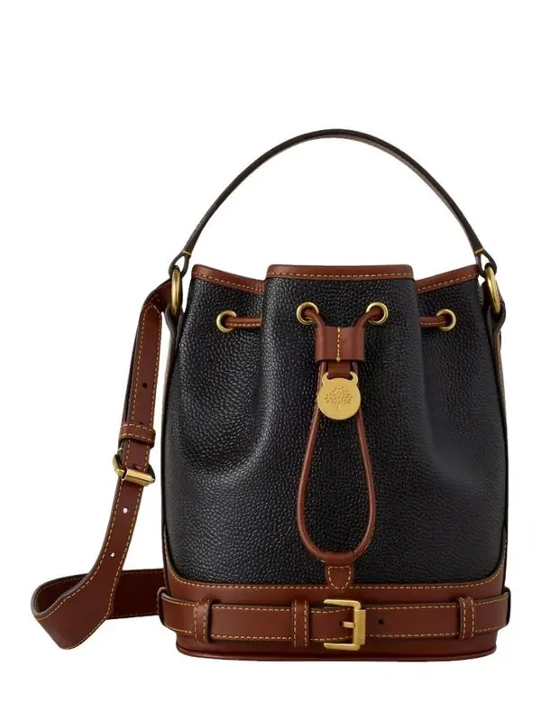 Mulberry Small Scotchgrain Bucket Bag - Black & Cognac Bio-based Scotchgrain