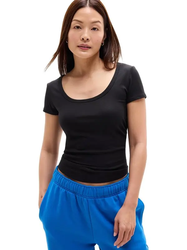 Athleta Signature Rib Scoop Tee - Black