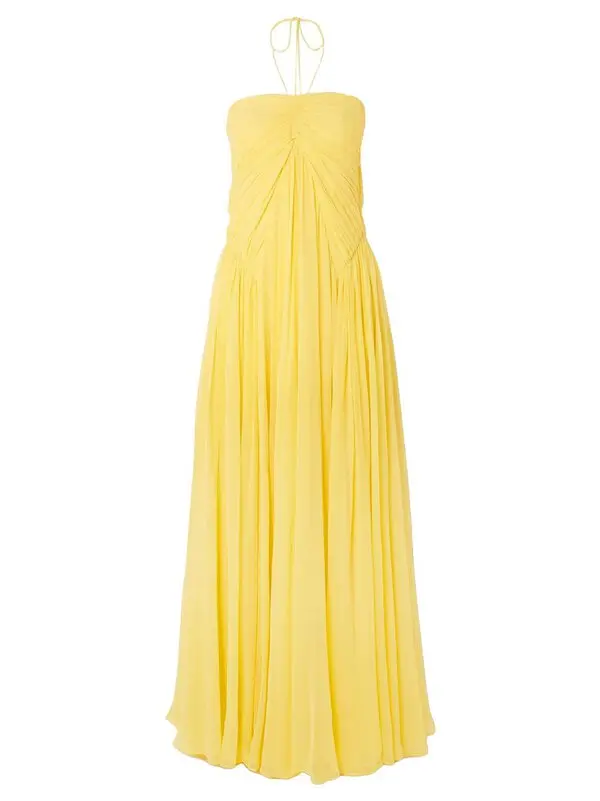 Cult Gaia Ritz Gathered Silk-chiffon Halterneck Maxi Dress - Yellow