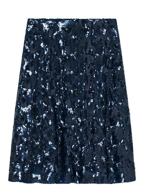 Tory Burch Embellished Sequins A-line Skirt - Navy