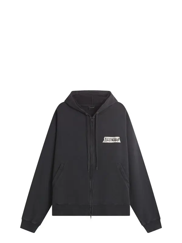Balenciaga Masking Tape Jersey Zip Up - Faded Washed Black