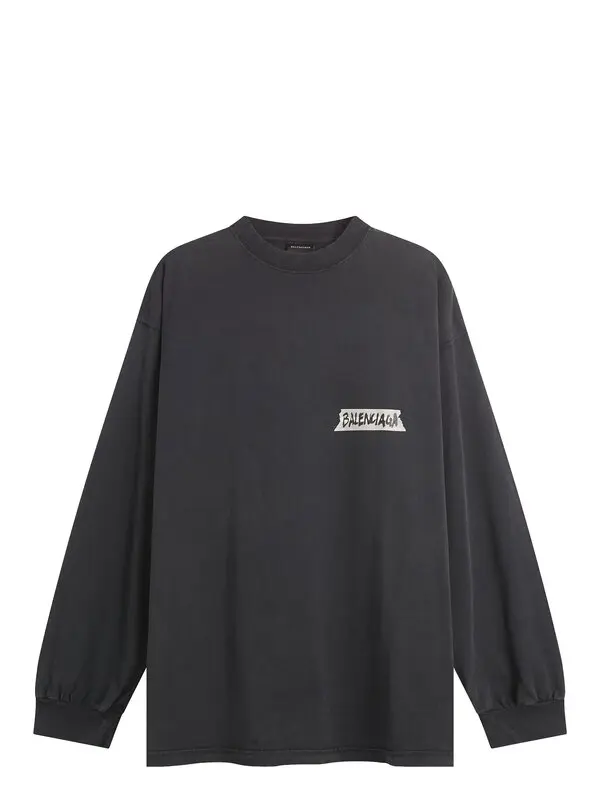 Balenciaga Masking Tape Jersey Oversized Long Sleeve Top - Faded Washed Black