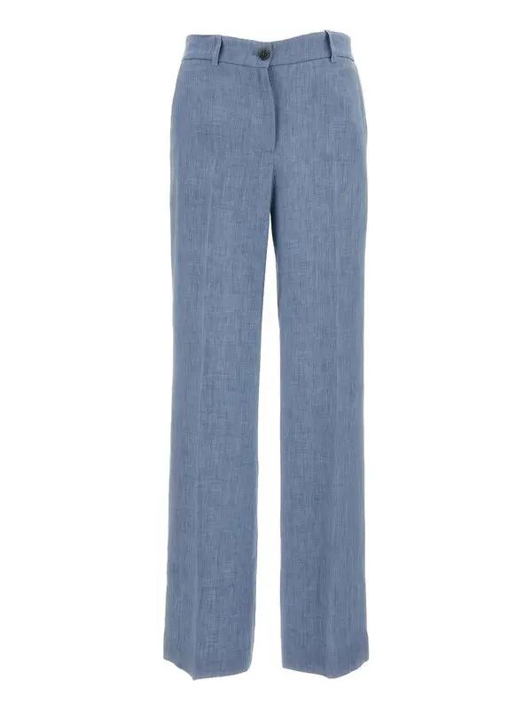 PAROSH Linen Blend Wide Leg Trousers - Sky Blue