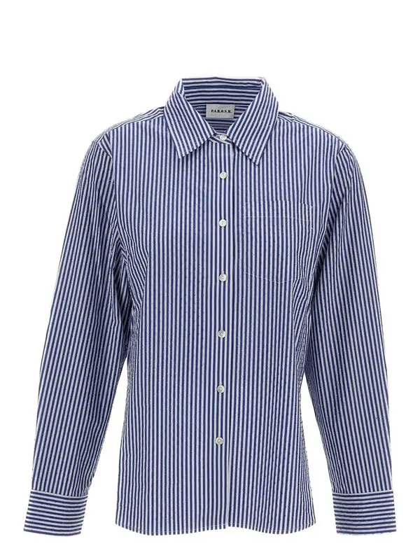 PAROSH Striped Cotton Shirt - Blue